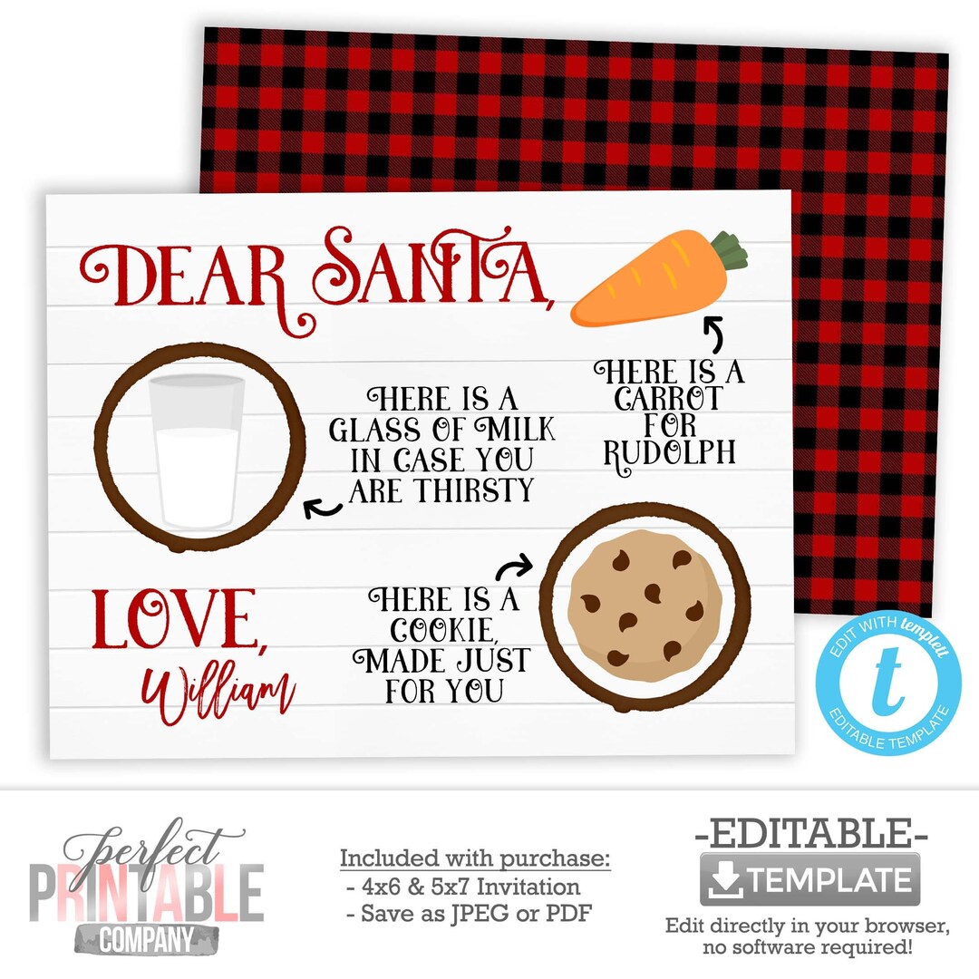 Cookies and Milk for Santa Placemat, Editable Template (digital ...