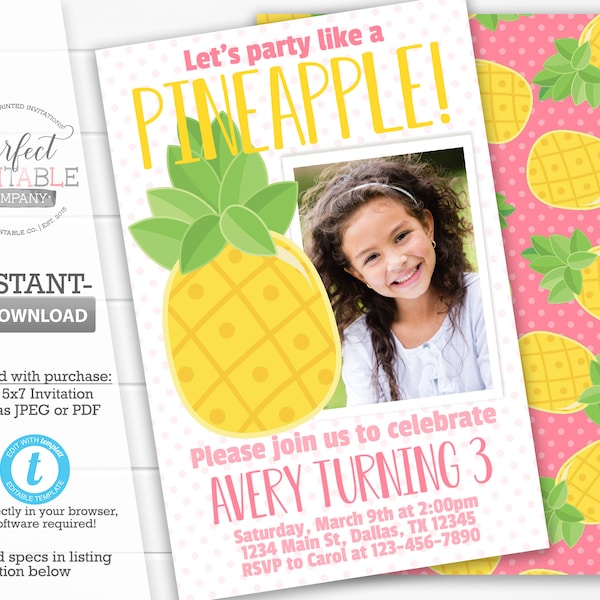 Pineapple Birthday Invitation Photo - Etsy