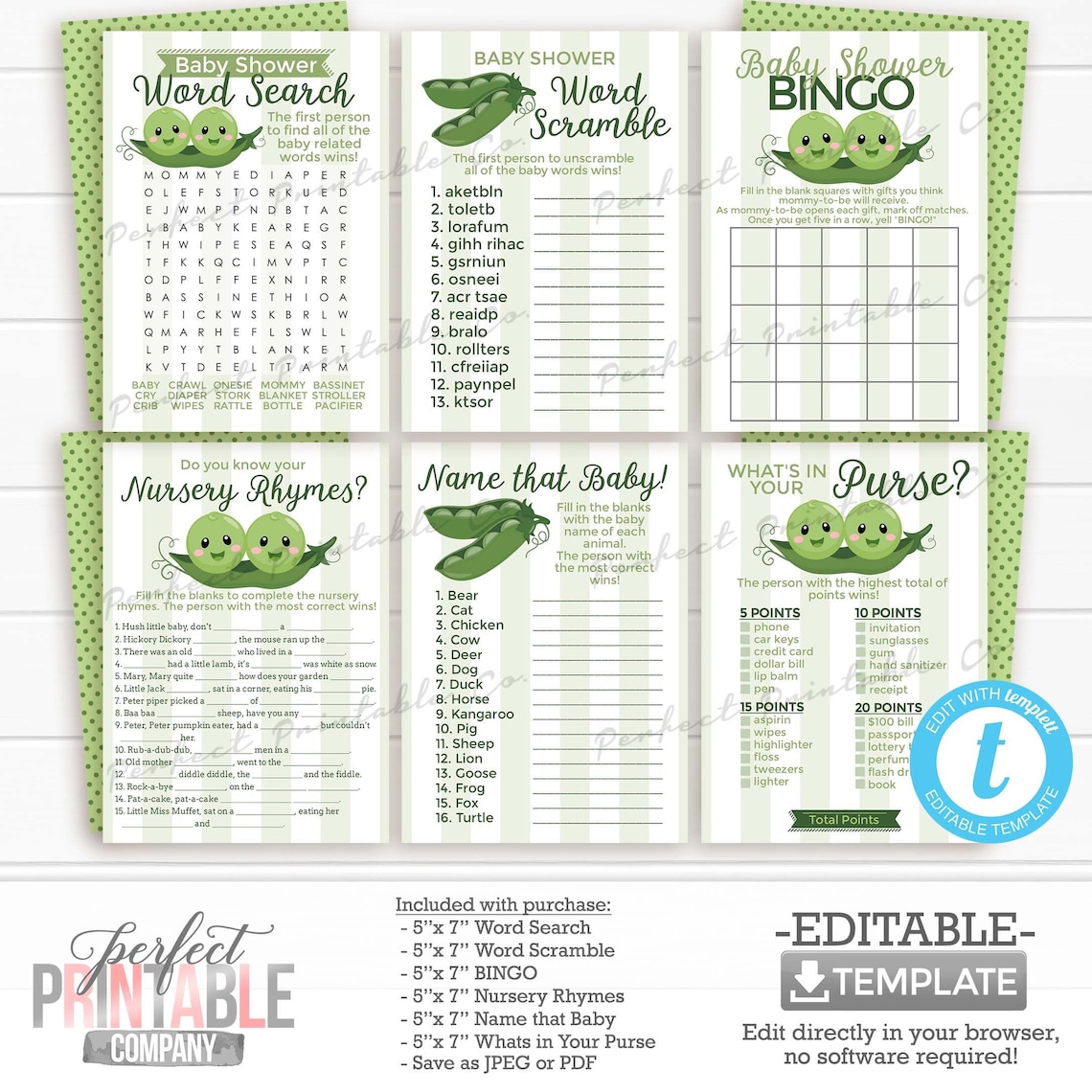 Two Peas in a Pod Baby Shower Games Sweet Pea Word Scramble - Etsy