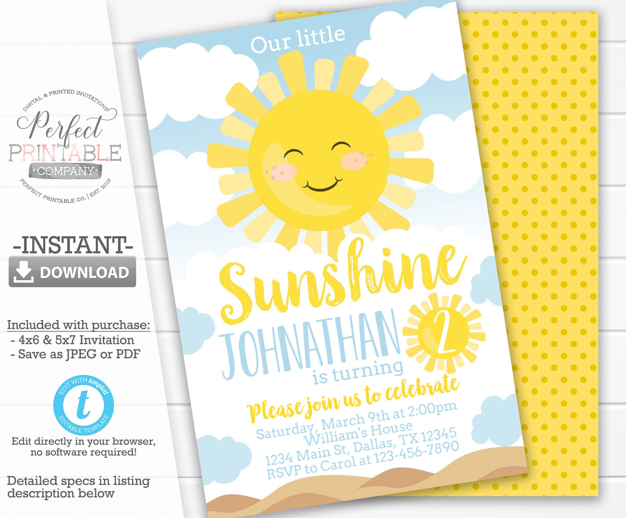 You Are My Sunshine Invitations