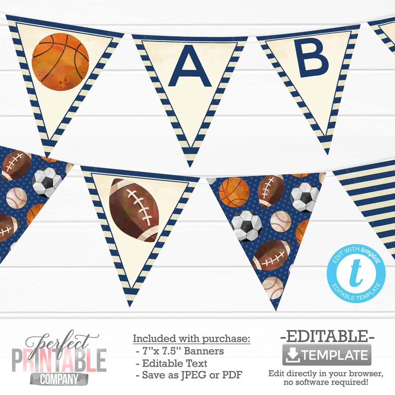 Sports Banner Sports Triangle Banner Sports Happy Birthday - Etsy