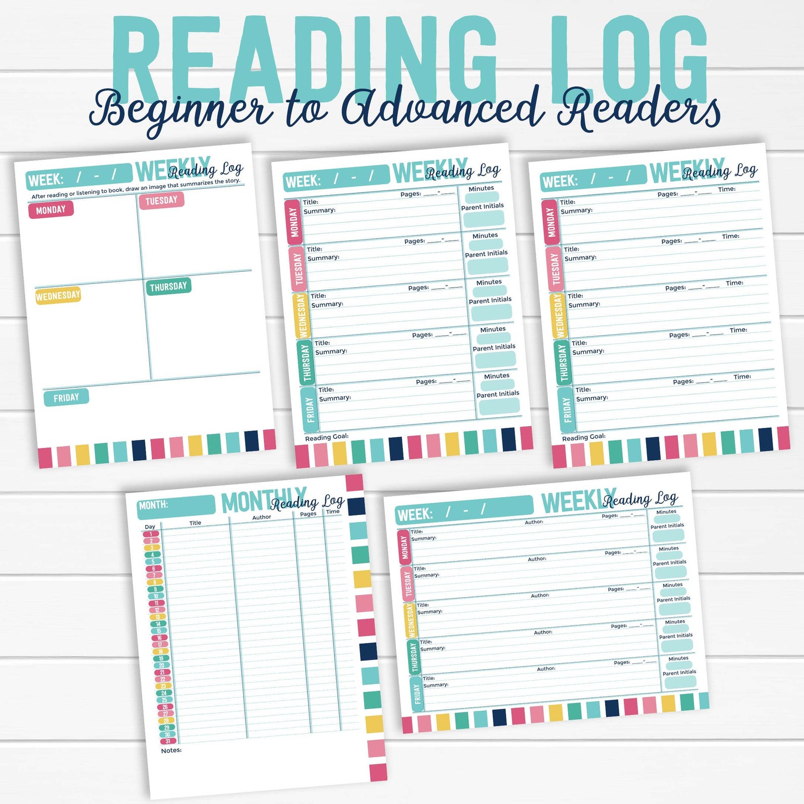 Homeschool Reading Log Weekly Reading Log Daily Monthly | Etsy