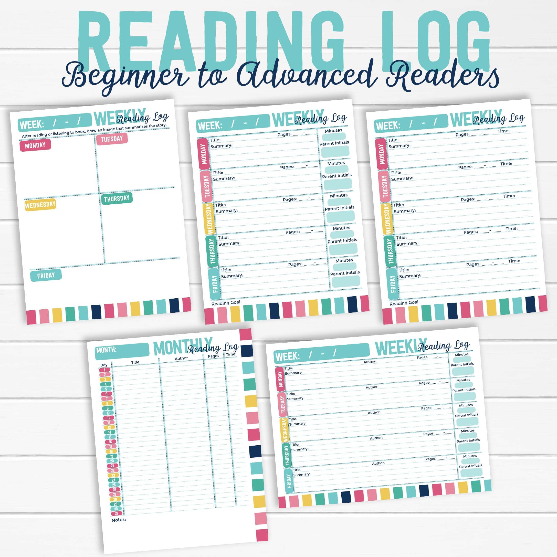 Homeschool Reading Log Weekly Reading Log Daily Monthly | Etsy