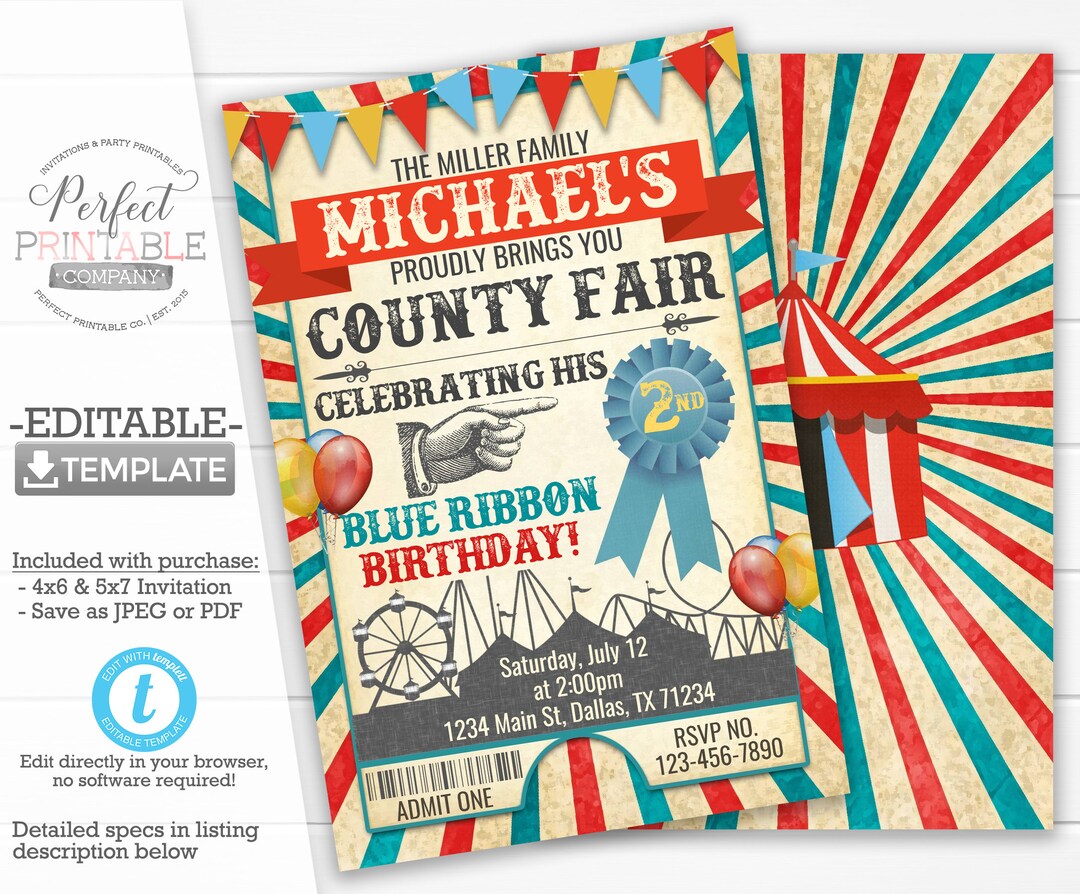 County Fair Birthday Invitation, County Fair Invite, Carnival ...