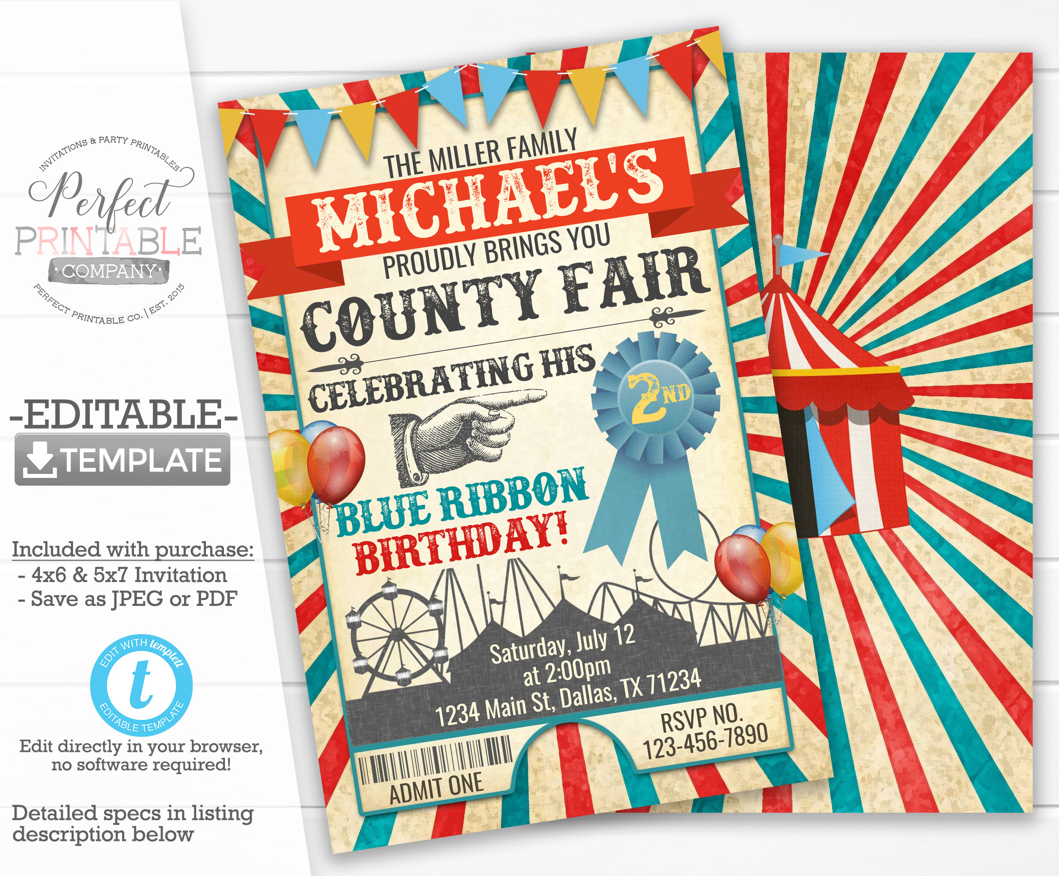 County Fair Birthday Invitation County Fair Invite Carnival | Etsy