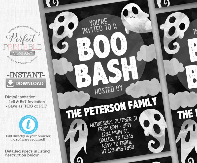 Boo Bash Invitation Ghost Invitation Halloween Party - Etsy