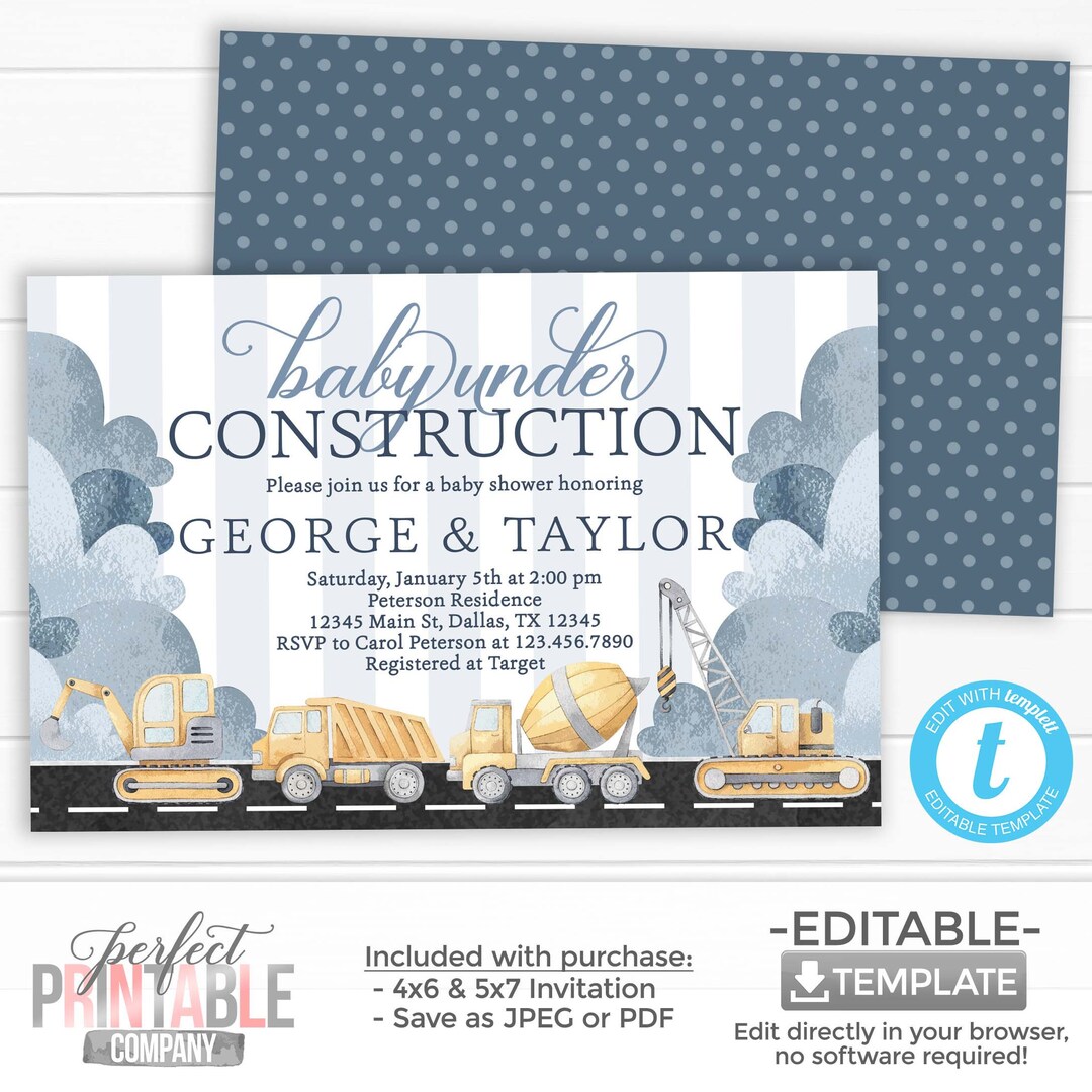 Construction Baby Shower Invitation, Baby Under Construction Invitation ...