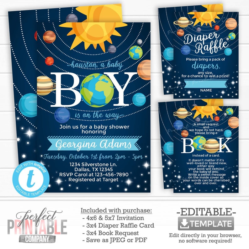 Solar System Baby Shower Invitation Package Outer Space Baby | Etsy