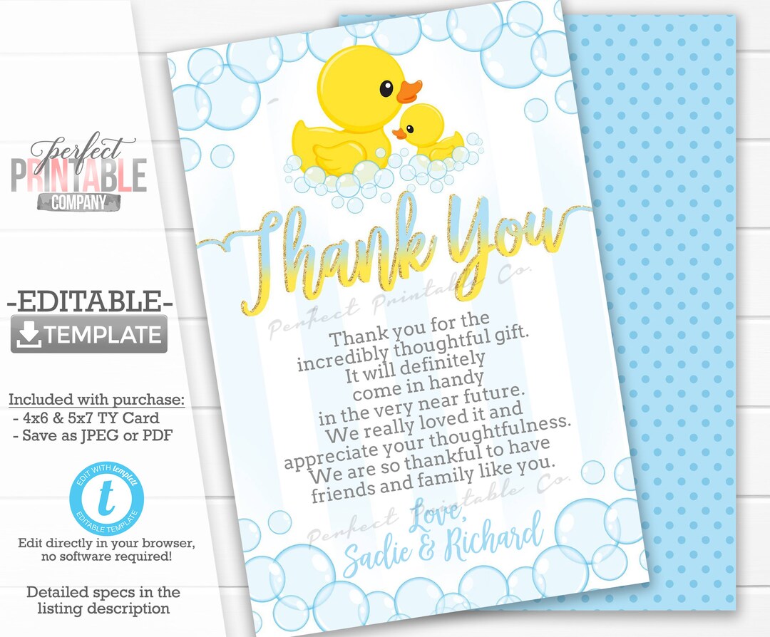 Rubber Duck Thank You Card, Rubber Duck Thank You Note, Rubber Duck ...
