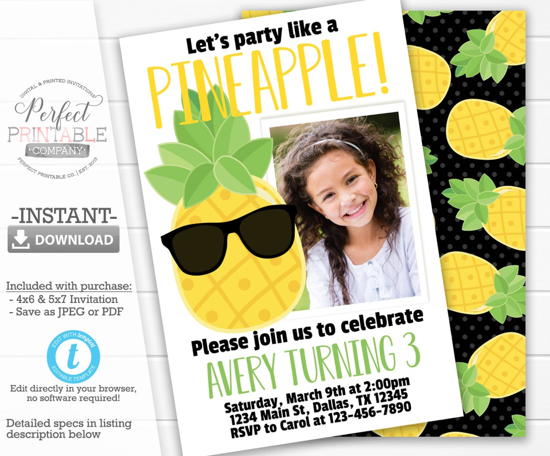 Pineapple Birthday Invitation, Pineapple Invite, Summer Birthday ...
