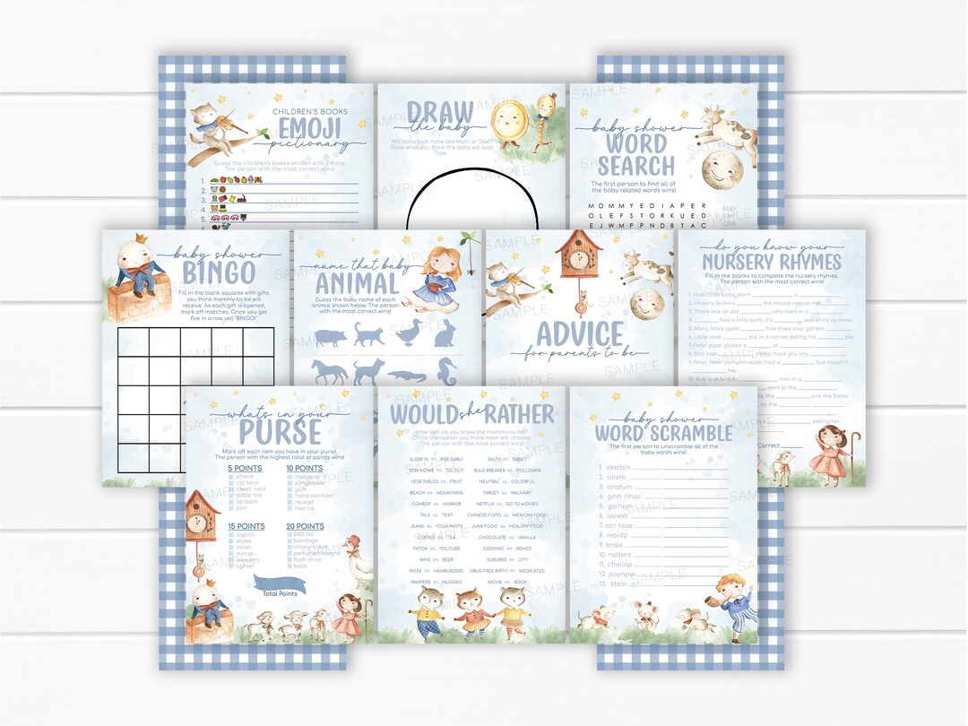 Nursery Rhyme Baby Shower Games - Mother Goose Group Activity - Word ...