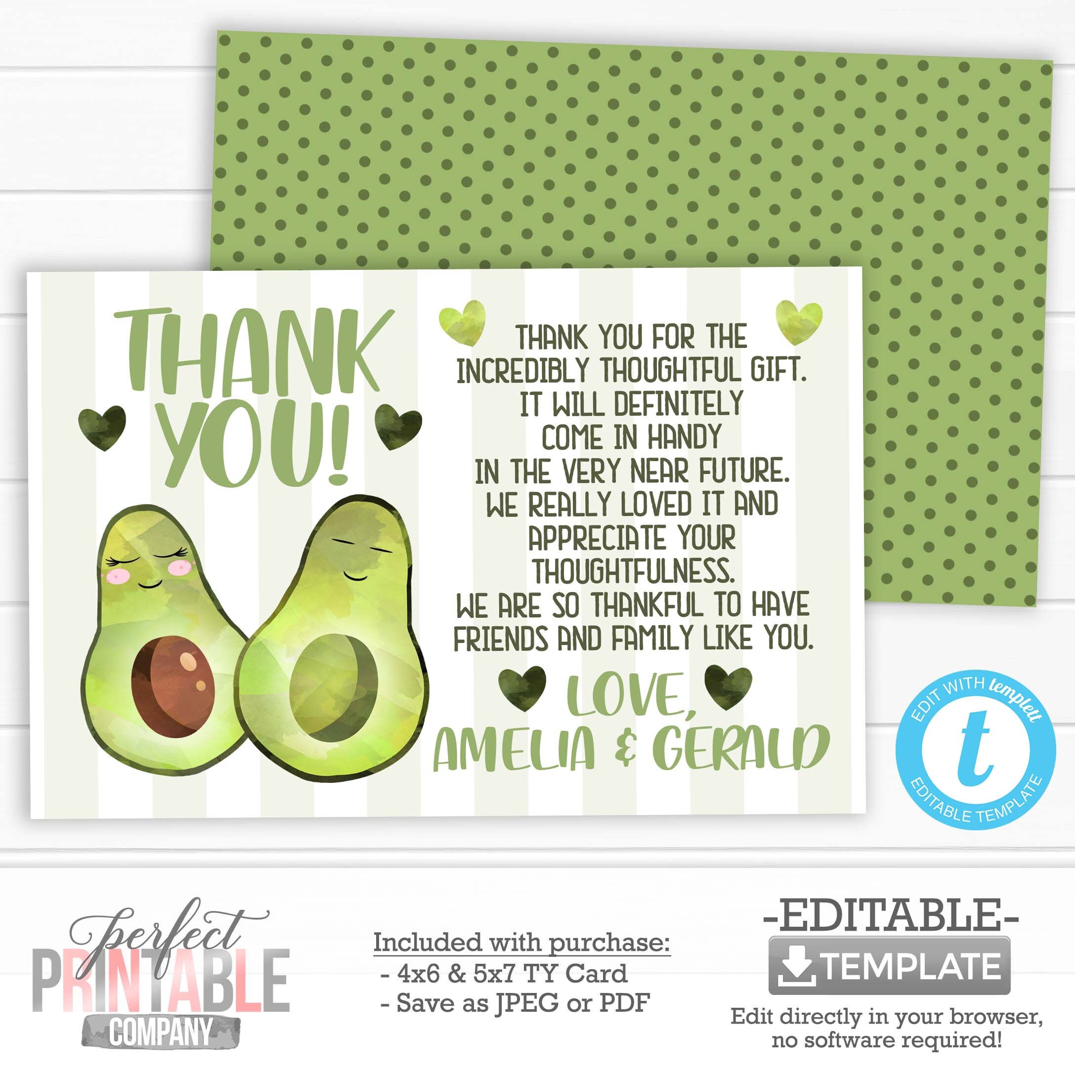 Avocado Baby Shower Thank You Card, Guacamole Thank You Card, Avocado ...