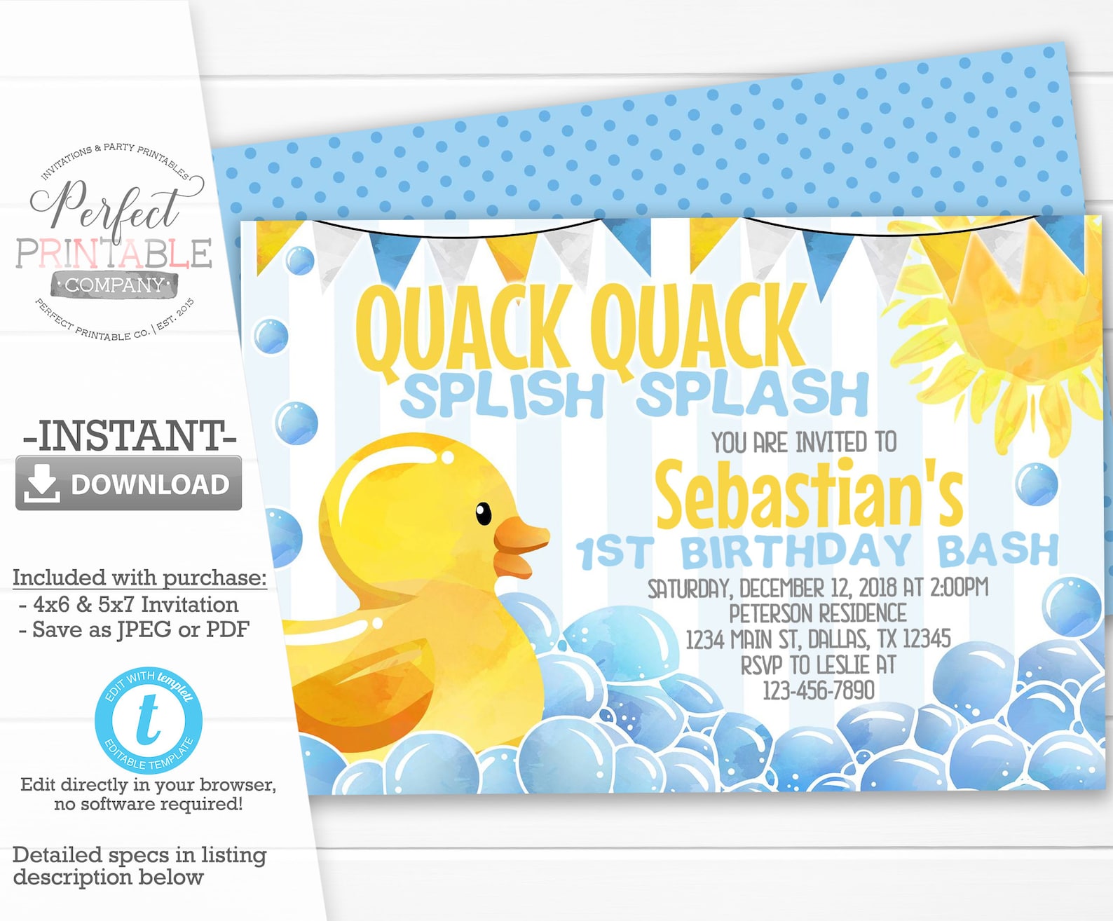 Rubber Duck Birthday Invitation Rubber Duck Invitation | Etsy