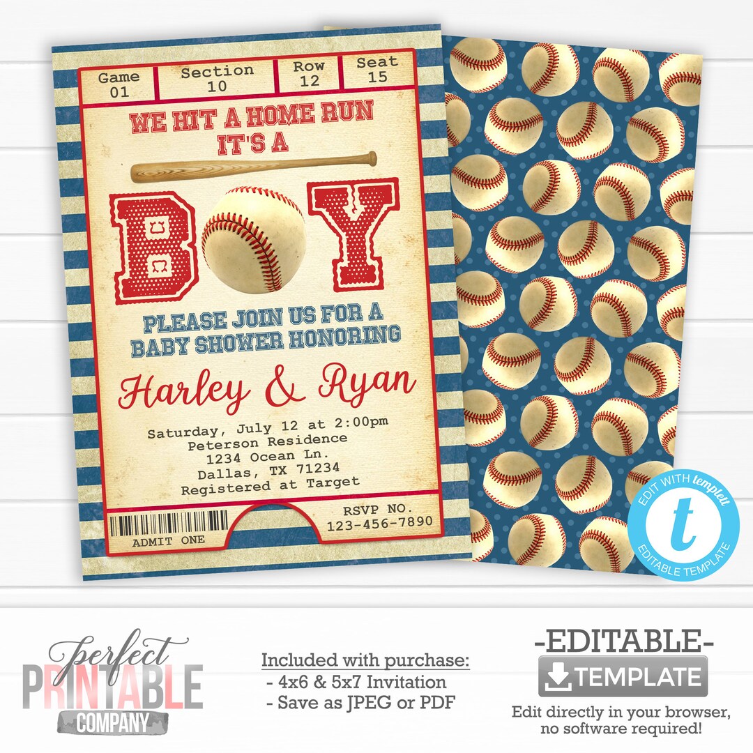 Baseball Baby Shower Invitation, Baseball Baby Shower Invite, Baseball ...
