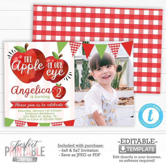 Apple Birthday Invitation Apple Invite Bobbing for Apples - Etsy
