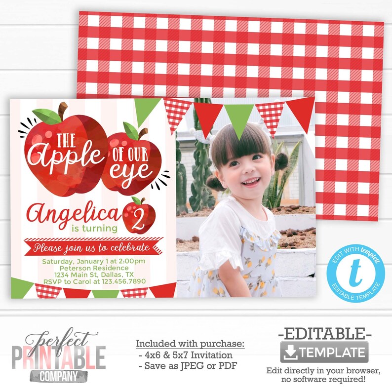 Apple Birthday Invitation Apple Invite Bobbing for Apples - Etsy