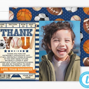 Sports Thank You Card Photo, Sports Thank You Note, Birthday Party ...