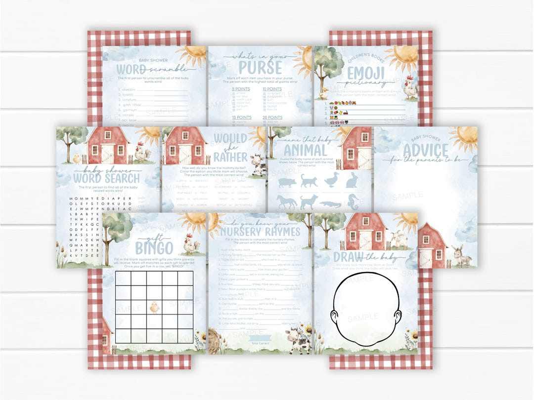 Farm Animal Baby Shower Games Bundle - Printable Game Pack for Farm ...