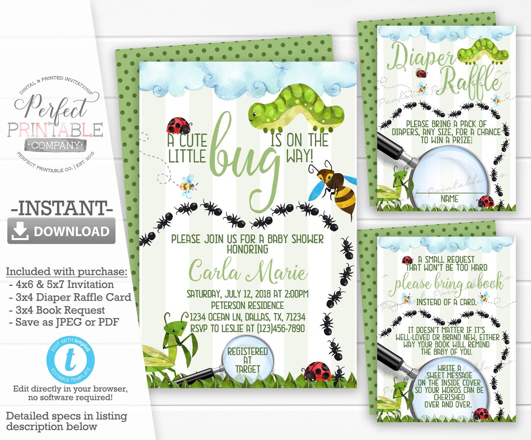 Bug Insect Baby Shower Invitation Set, Kit, Package, Bundle, Invite ...