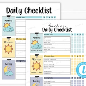 Printable Daily Checklist for Kids, Editable Daily Responsibility Chart ...
