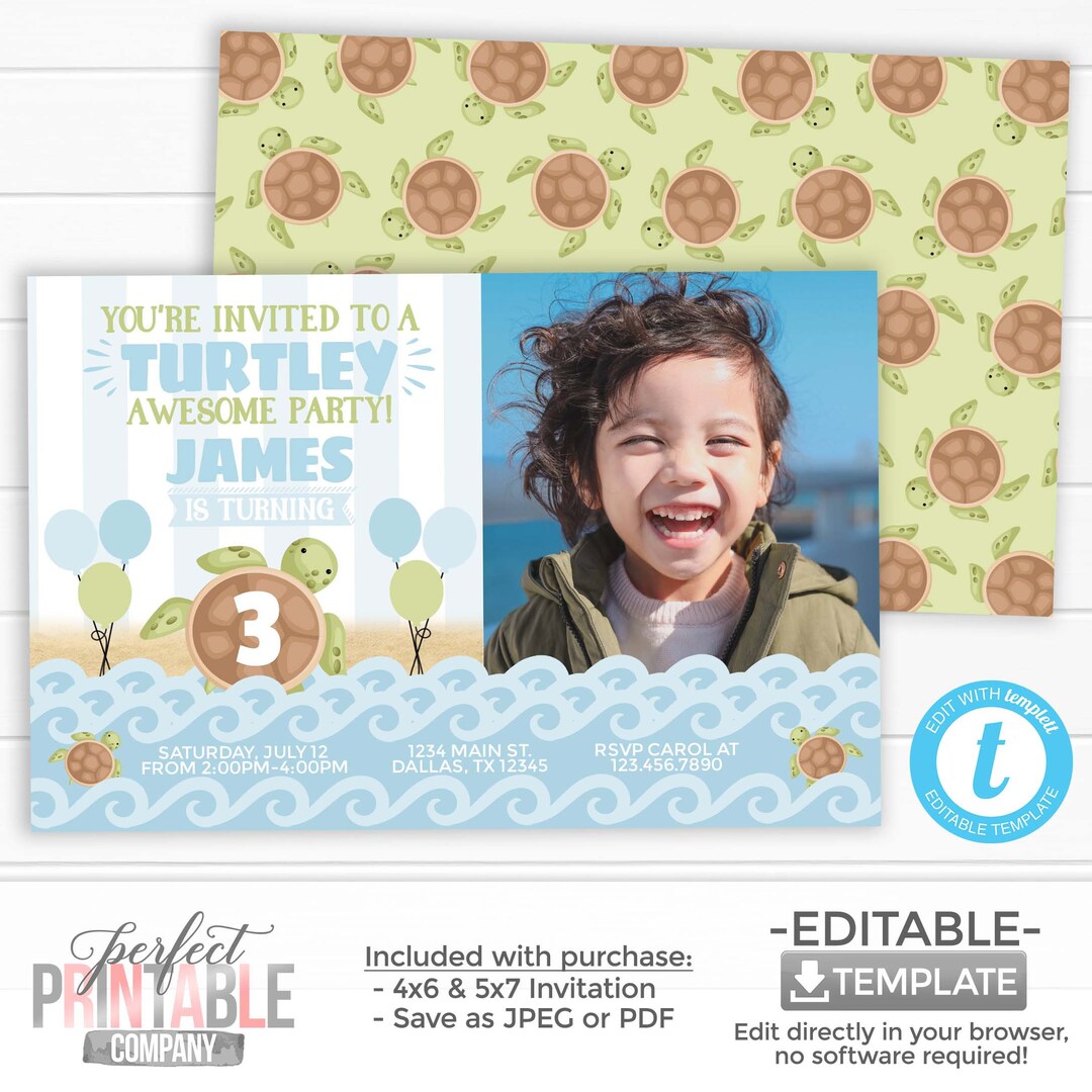 Sea Turtle Birthday Invitation, Sea Turtle Party Invitation, Sea Turtle ...