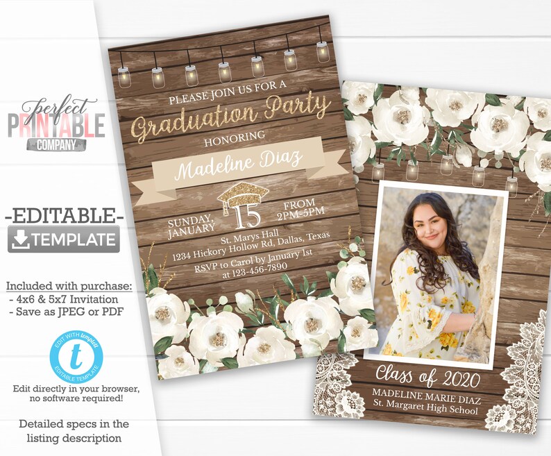 Rustic Graduation Party Invitation Wood Mason Jar Graduation - Etsy