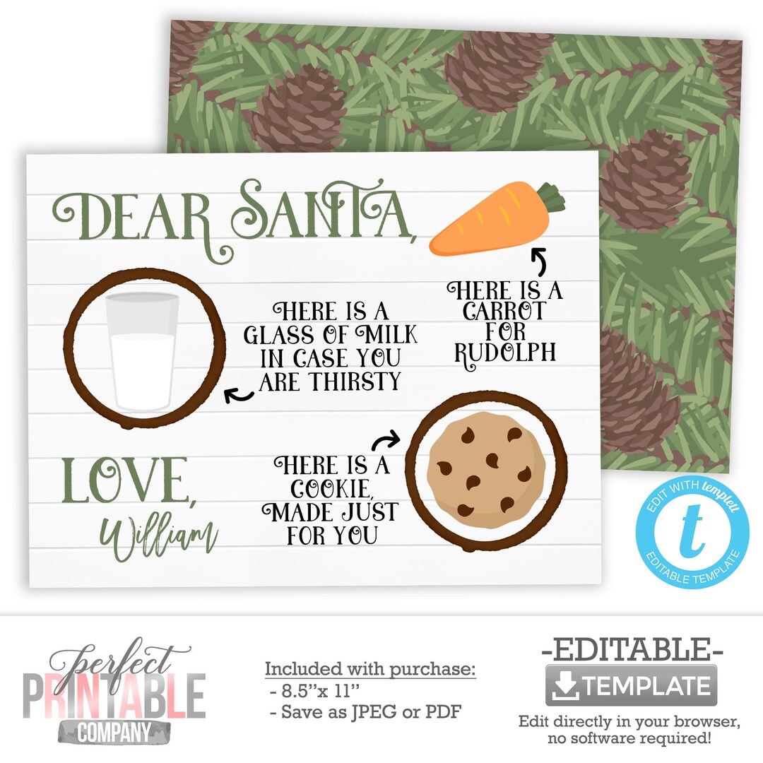 Cookies and Milk for Santa Placemat, Dear Santa Place Mat, Cookies for ...