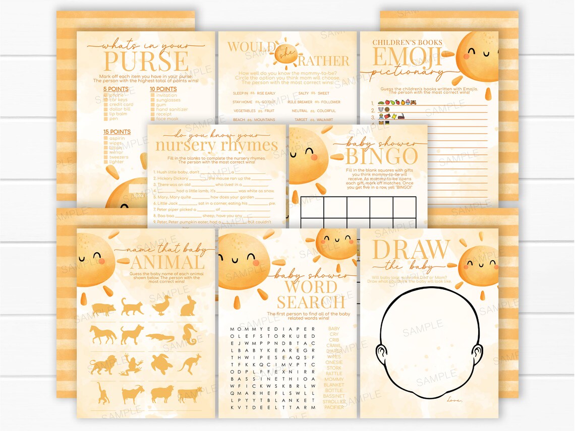 Sunshine Baby Shower Games Sun Activities Boy Baby Shower - Etsy