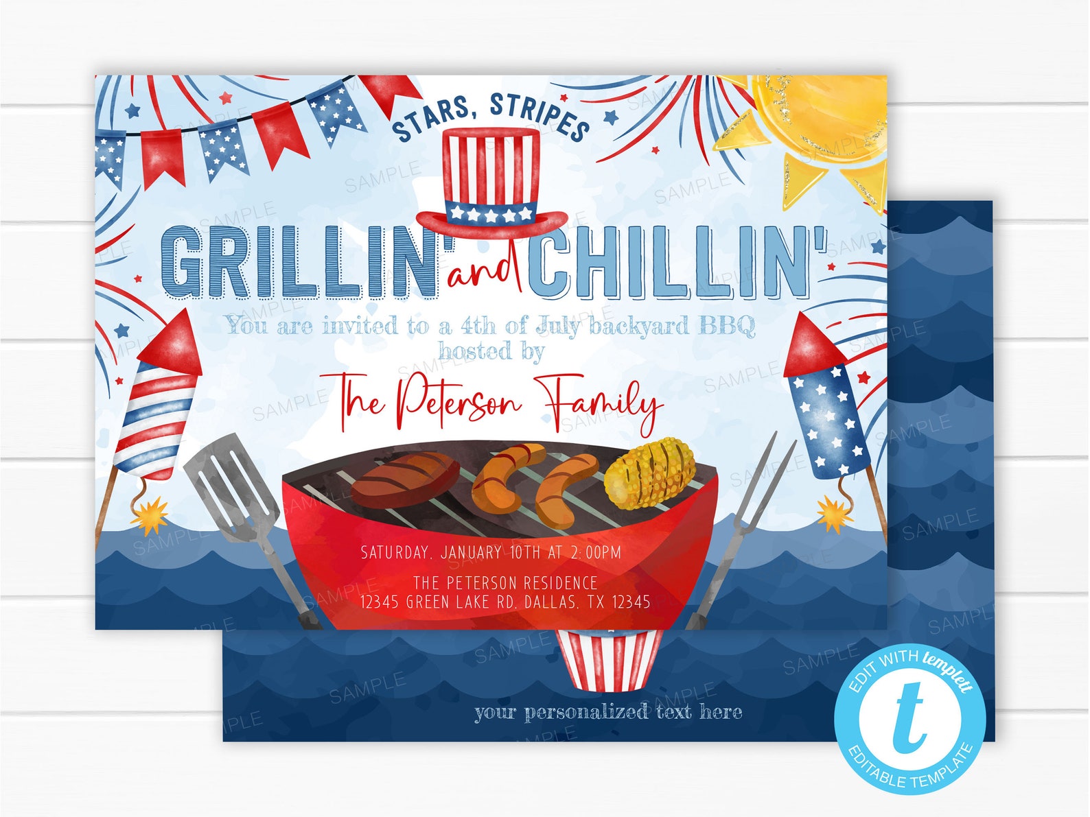 4th of July BBQ Invitation, Independence Day Party Invite, July 4th ...