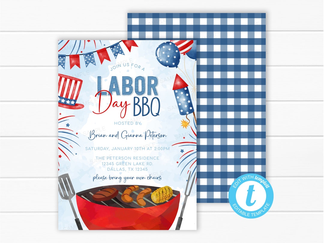 Labor Day BBQ Invitation - Patriotic Labor Day Party Invitation - Labor ...