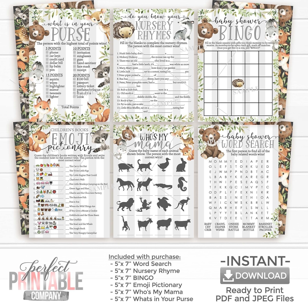 Woodland Animal Baby Shower Games Bundle, Forest Animal Baby Shower ...