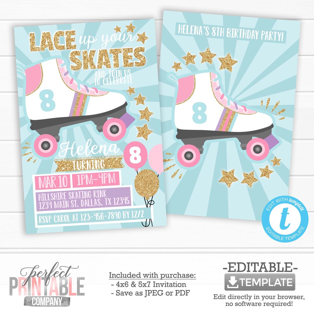 Roller Skate Birthday Invitation, Roller Skating Invite, Roller Skating ...