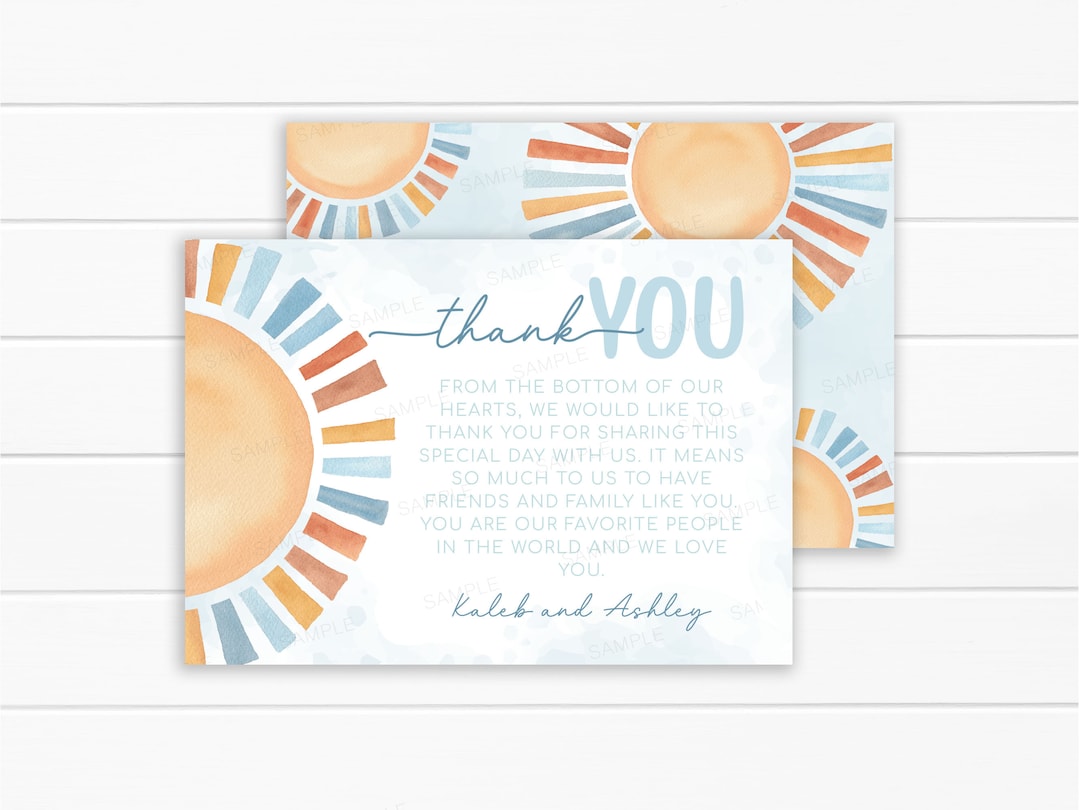 Sunshine Thank You Card Template - Sun Thank You Note - Thank You ...