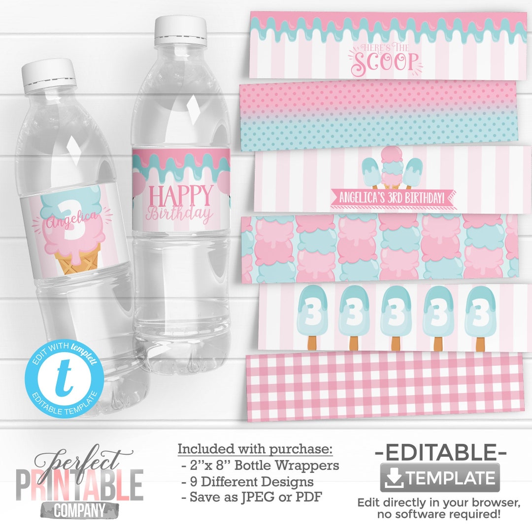Ice Cream Water Bottle Labels Ice Cream Water Bottle - Etsy