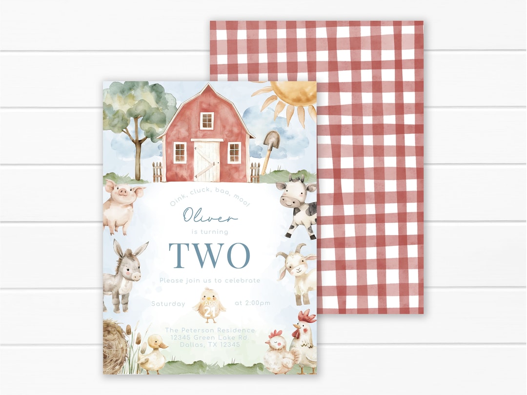 Farm Animal Birthday Party Invitation - Little Red Barn Party ...