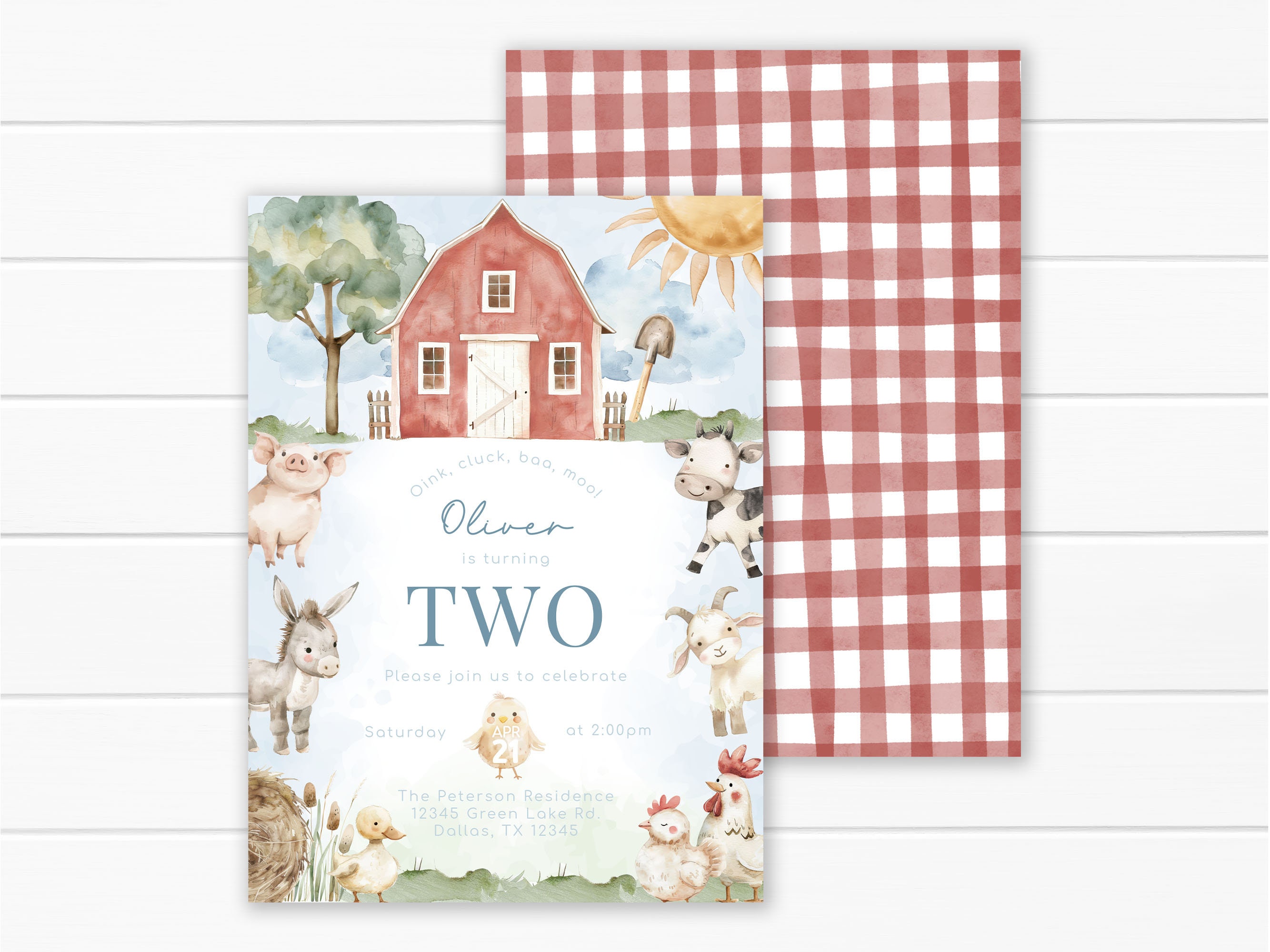 Farm Animal Birthday Party Invitation - Little Red Barn Party ...