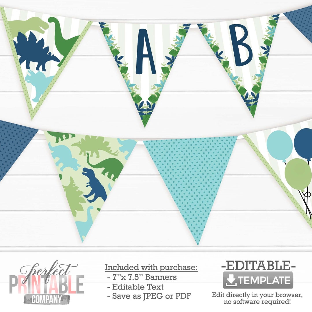 Dinosaur Happy Birthday Banner, Customizable Bunting (digital Download ...