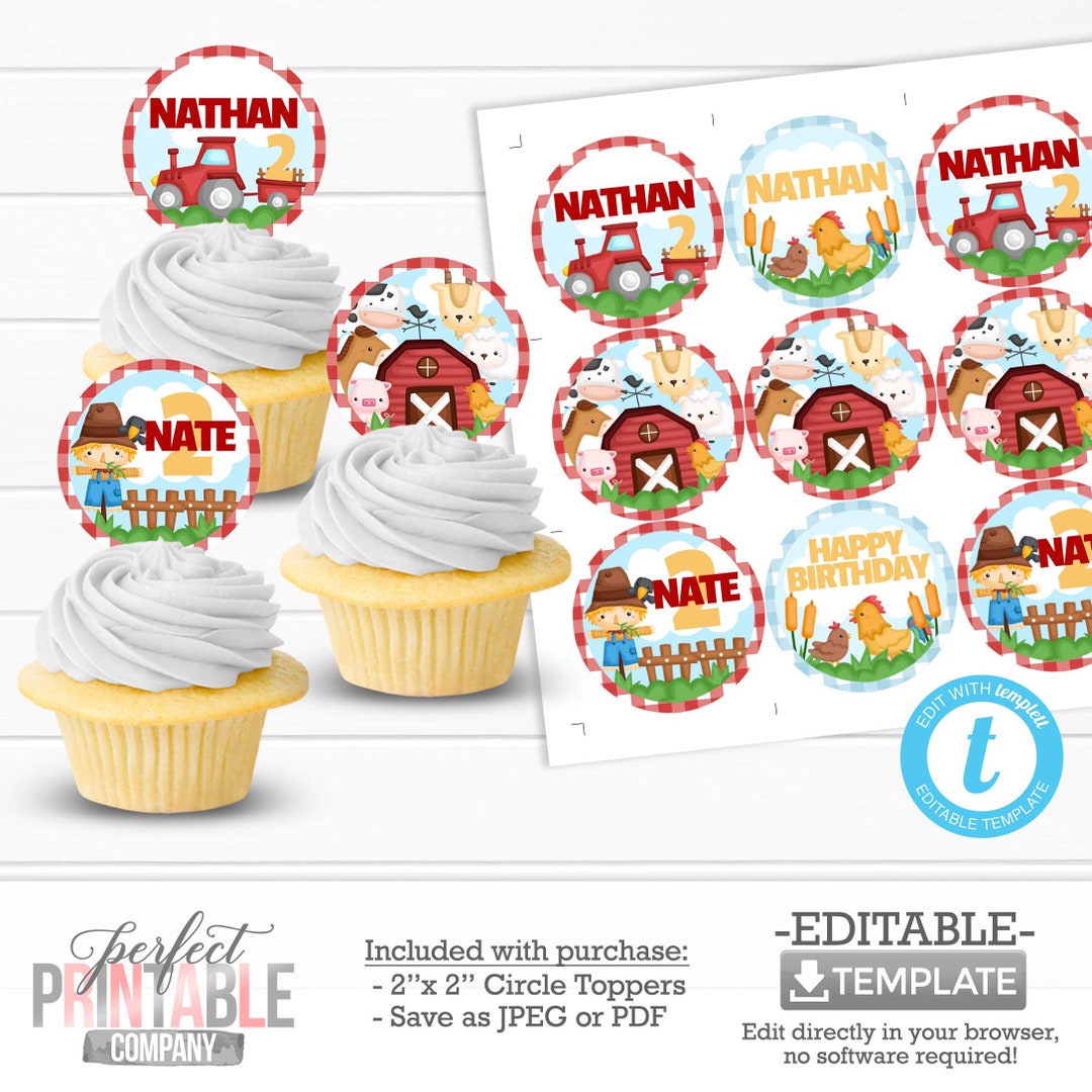 Farm Animal Cupcake Toppers, Old Mcdonald Cake Topper, Barnyard ...