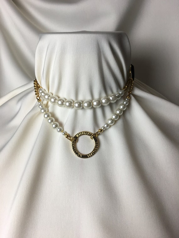 Lisa - Pearl Martingale Choker - Adjustable - Satin Elastic Lisa - Pearl Martingale Choker - Adjustable - Satin Elastic
