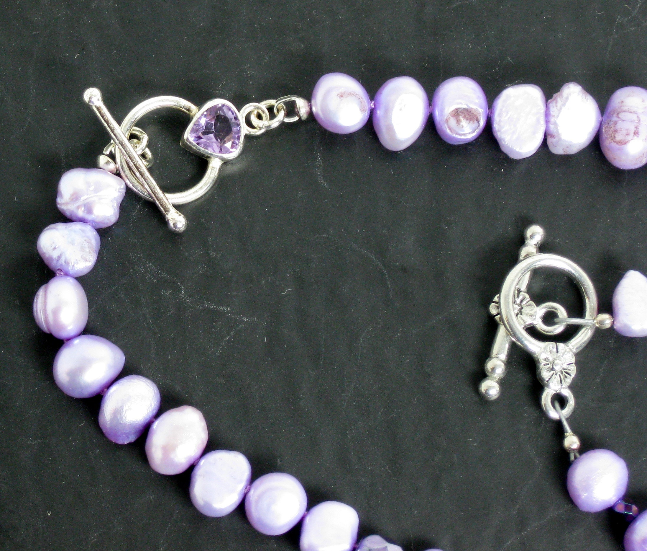 3-piece Lilac Pearl Handknotted Necklace, Bracelet, Earring Set ...