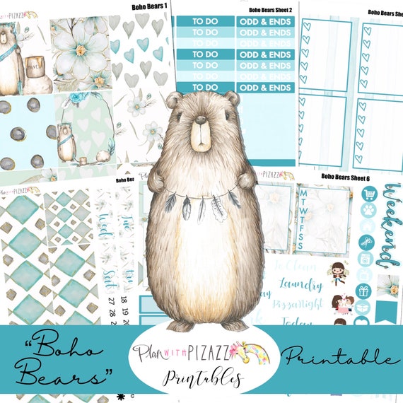 BOHO BEARS//Printable Weekly Kit // Printable PDF // Cut Line | Etsy
