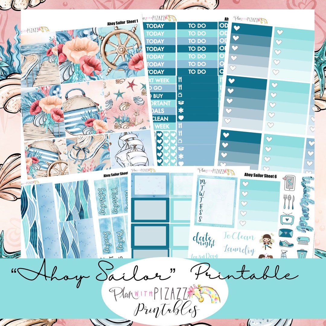 AHOY Sailor//printable Weekly Kit // Printable PDF // Cut Line - Etsy