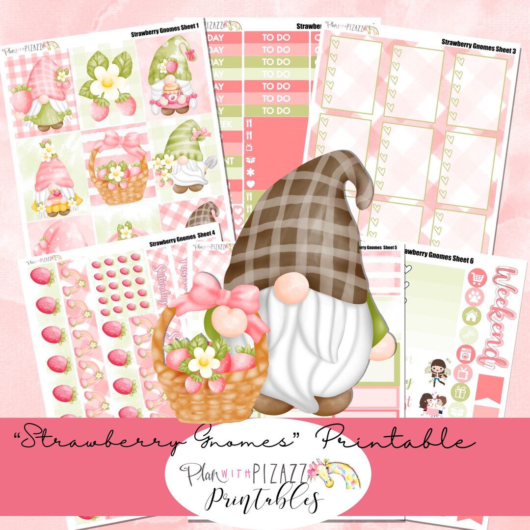 STRAWBERRY Gnomes//printable Weekly Kit // Printable PDF // Cut Line ...