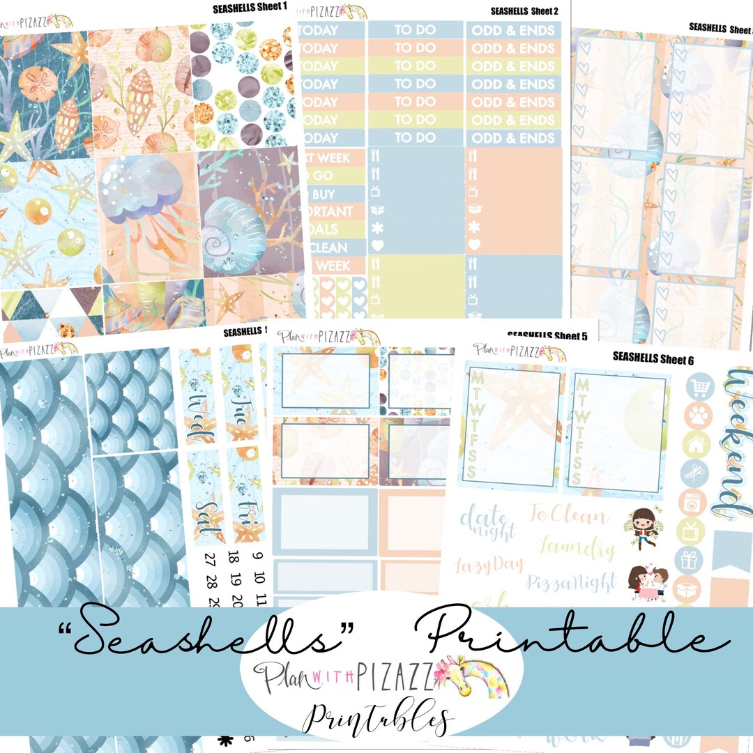 Seashells//printable Weekly Kit // Printable PDF // Cut Line Files ...