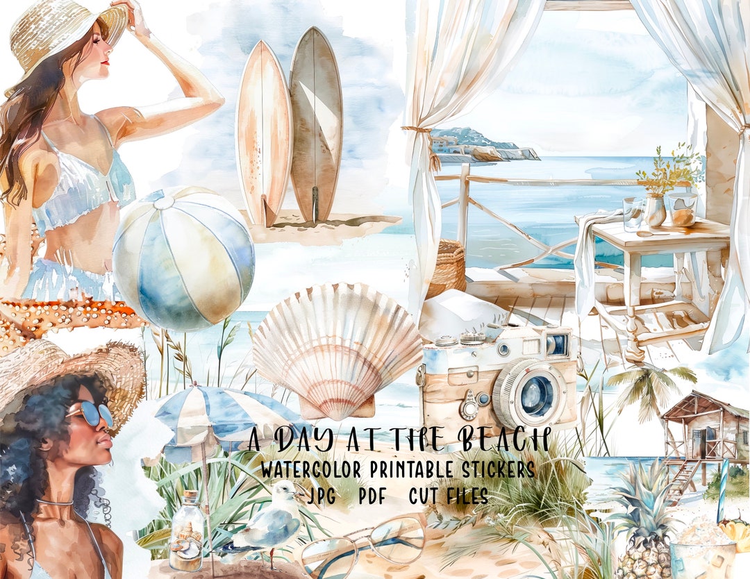 A Day at the Beach//printable Deco Sticker Sheets Printable PDF //cut ...