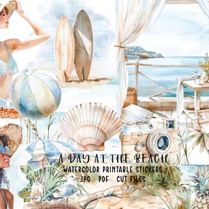A Day at the Beach//printable Deco Sticker Sheets Printable PDF //cut ...