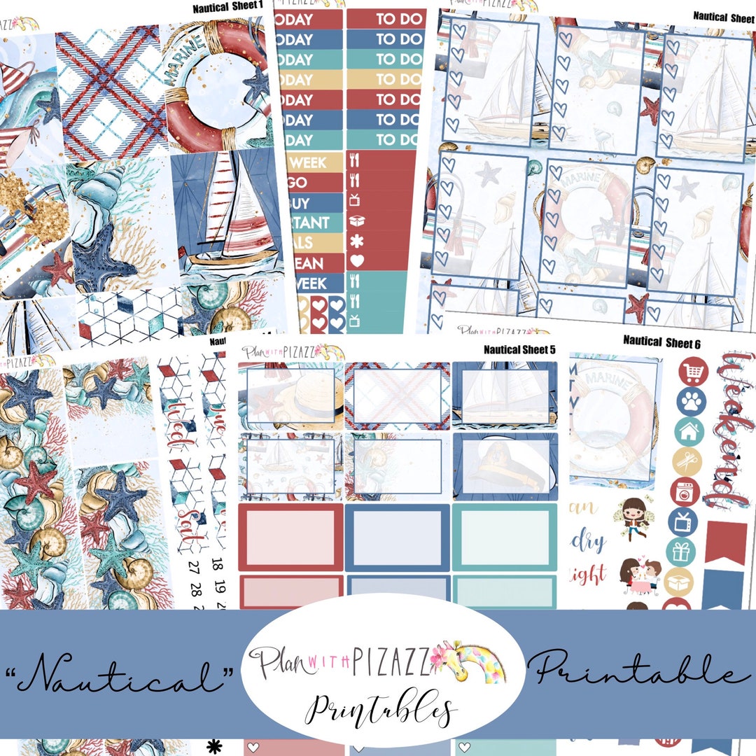 Nautical//printable Weekly Kit // Printable PDF // Cut Line Files ...