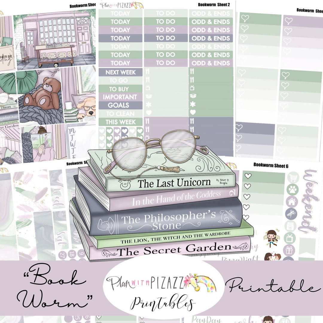 Bookworm//printable Weekly Kit // Printable PDF // Cut Line Files ...