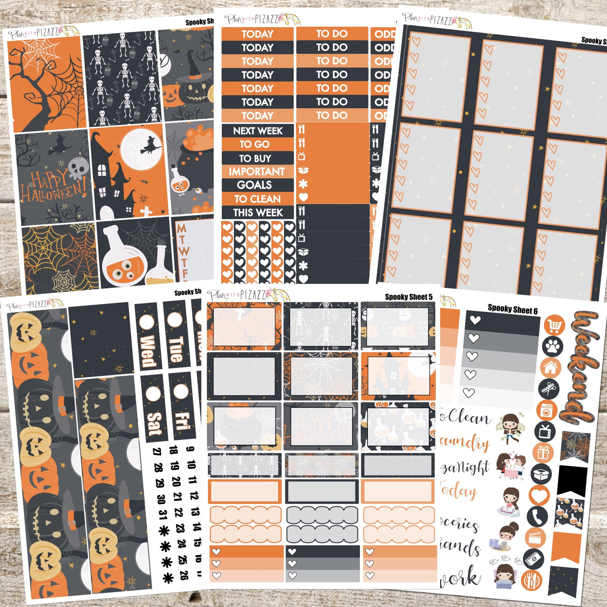SPOOKY//Planner Stickers Individual Sheets sized for Standard | Etsy