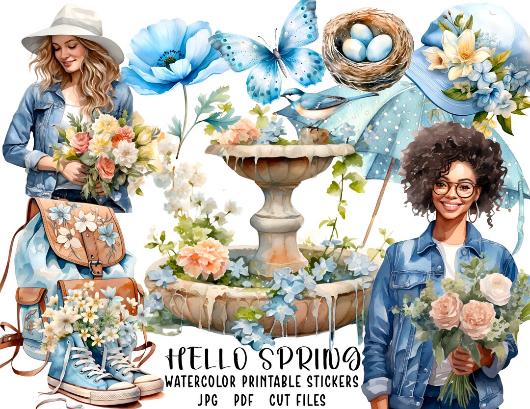 HELLO SPRING /printable Deco Sticker Sheets Printable PDF //cut Line ...
